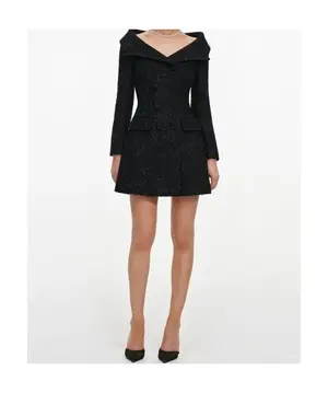 SELF-PORTRAIT Off-shoulder Double-breasted Mini Dress