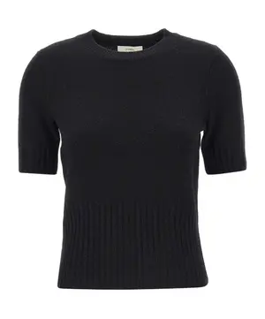 Vince Ribbed Short Sleeve Knit Sweater
