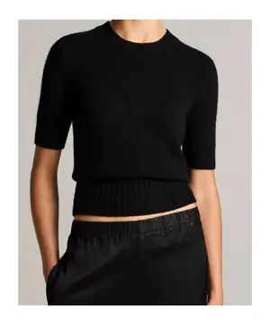 Vince Ribbed Short Sleeve Knit Sweater
