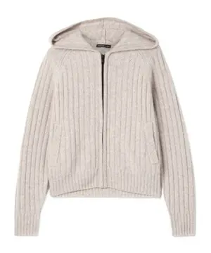 JAMES PERSE James Perse Ribbed Recycled-Cashmere Zip-Up Hoodie
