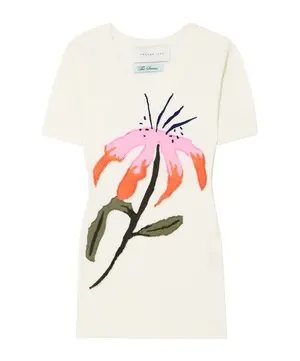 CONNER IVES Floral-appliquéd Ribbed Cotton-jersey T-shirt - White