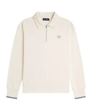 Fred Perry Half Zip Collared Sweatshirt - Ecru