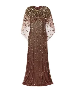 Jenny Packham Embellished Sequined Tulle Gown - Brown