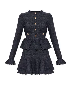 SELF-PORTRAIT Long-sleeved Dress - Navy Blue