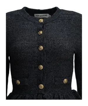 SELF-PORTRAIT Long-sleeved Dress - Navy Blue