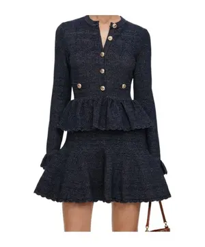 SELF-PORTRAIT Long-sleeved Dress - Navy Blue