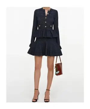 SELF-PORTRAIT Long-sleeved Dress - Navy Blue