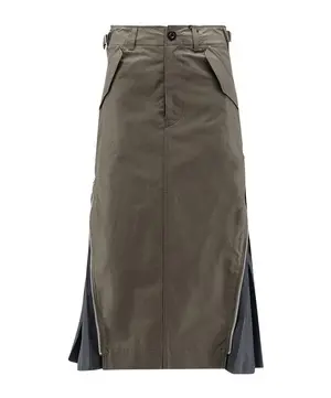 Sacai Pleated-panel Zip-detail Midi Skirt