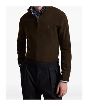 Polo Ralph Lauren Embroidered Pony Quarter-zip Sweater - Brown