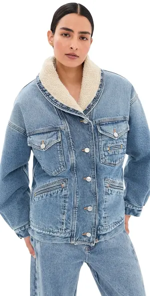 Isabel Marant Étoile Pimia Denim Jacket With Shearling Collar - Light Blue