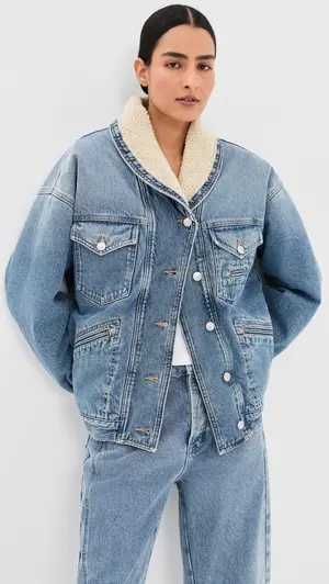 Isabel Marant Étoile Pimia Denim Jacket With Shearling Collar - Light Blue