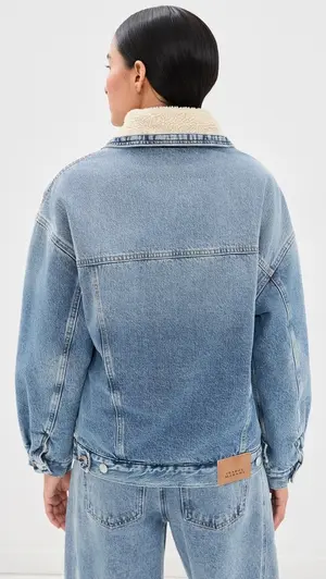 Isabel Marant Étoile Pimia Denim Jacket With Shearling Collar - Light Blue