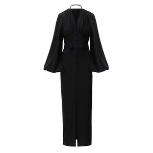 LITA COUTURE Ample-sleeve Maxi Silk Dress