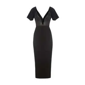 THE GT ATELIER Leather Corset Dress Fitted Statement Bodycon Dress For Callmelove Midi Dress - Black