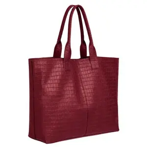 JUAN-JO Burgundy Croc Embossed Leather Oversize Tote Bag - Red
