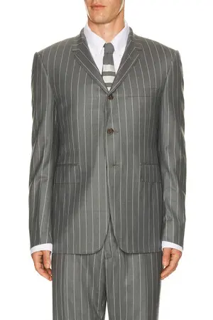 Thom Browne Fit Wool Flannel Chalk Stripe Blazer In Grey - Med Grey