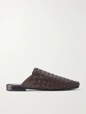 ST. AGNI Woven Leather Pointed Toe Slip-ons - Brown