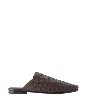ST. AGNI Woven Leather Pointed Toe Slip-ons - Brown