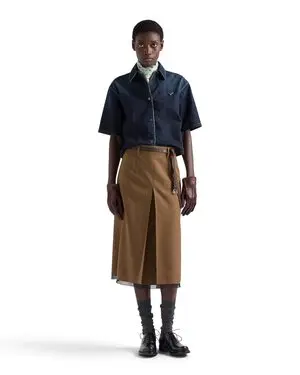 Prada Short-sleeved Denim Shirt With Triangle Logo