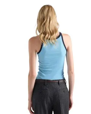 Prada Ribbed Knit Scoop Neck Tank Top - Light Blue