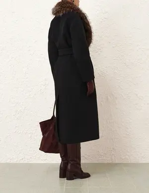 Zimmermann Valiant Faux Fur Collar Coat - Black