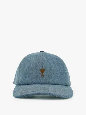 AMI Paris Denim Hat With Embroidered Logo - Blue
