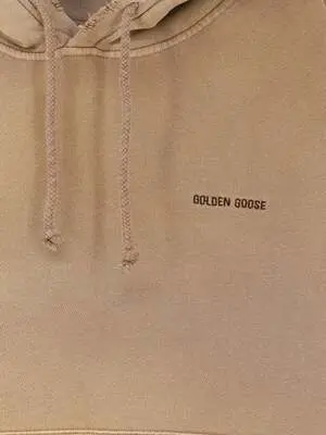 GOLDEN GOOSE Cotton Hoodie With Embroidered Logo And Distressed Detailing - Beige