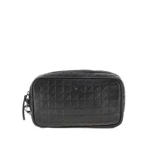 Emporio Armani Eagle Embossed Leather Pouch - Black