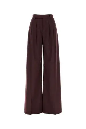 LE SULLY STUDIO Aubergine Stretch Flannel Wide-leg Trousers