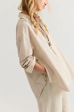 Free People We The Free Lexi Striped Button Down Shirt - Tea Combo