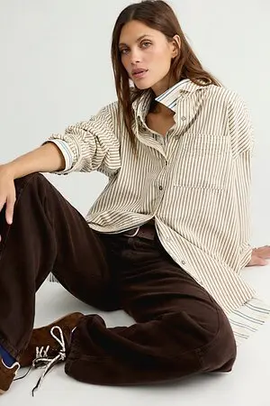 Free People Lexi Striped Shirt - Tea Combo