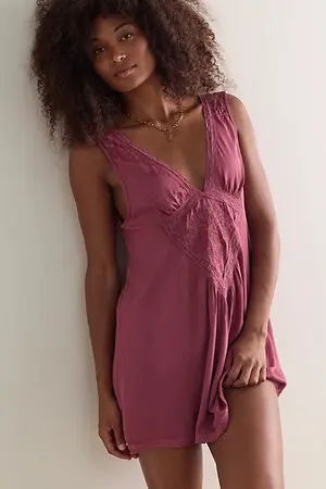 Free People Love Era Mini Slip Dress - Plum Shadow