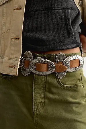 UNDERSTATED LEATHER Concho Buckle Suede Belt - Brown