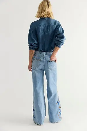 DRIFTWOOD Marlena Embellished Wide Leg Jeans - Midnight Meadow