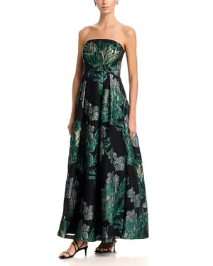 Eliza J Strapless Jacquard Gown - Hunter