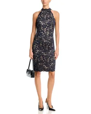Eliza J Lace Halter Mock Neck Sheath Dress