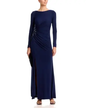 Eliza J Side Ruched Long Sleeve Gown