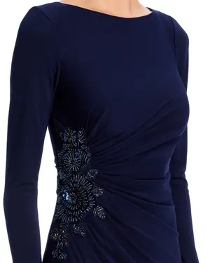 Eliza J Side Ruched Long Sleeve Gown