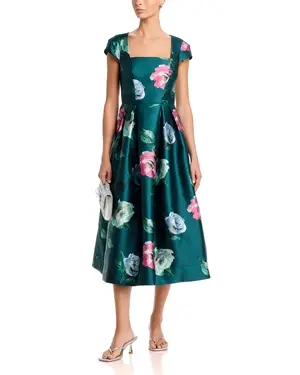 Eliza J Square Neck Cap Sleeve Midi Dress