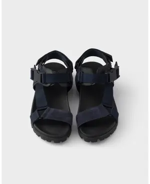 Prada Suede And Woven Tape Sporty Sandals - Blue