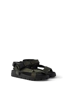 Prada Suede And Woven Tape Sporty Sandal - Green