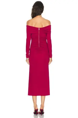 Carolina Herrera Long Sleeve Off The Shoulder Midi Dress - Cranberry