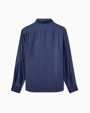 Giorgio Armani Shirt Regular Fit In Yarn-dyed Viscose And Silk Poplin - Blue