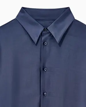 Giorgio Armani Shirt Regular Fit In Yarn-dyed Viscose And Silk Poplin - Blue