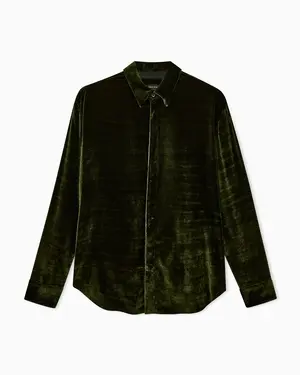Giorgio Armani Shirt Regular Fit In Lightweight Viscose And Silk Velvet - Green