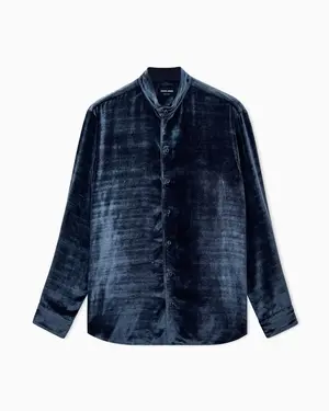 Giorgio Armani Shirt Regular Fit In Lightweight Viscose And Silk Velvet - Light Blue