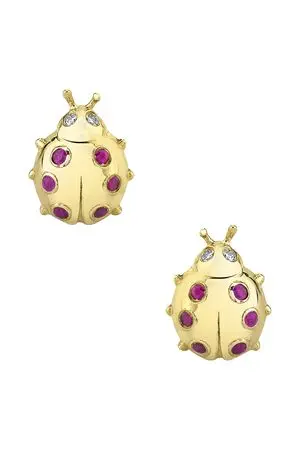 SYDNEY EVAN Small Ladybug Stud Earrings In Metallic - Gold