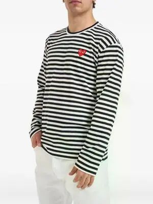 Play Comme Des Garcon Striped Heart-patch Long-sleeve T-shirt - White