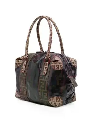 Fendi Zucca Trimmed Coated Canvas Boston Bag
