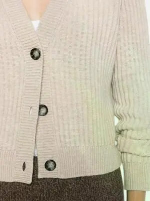 ALLUDE Ribbed Knit V-neck Cardigan